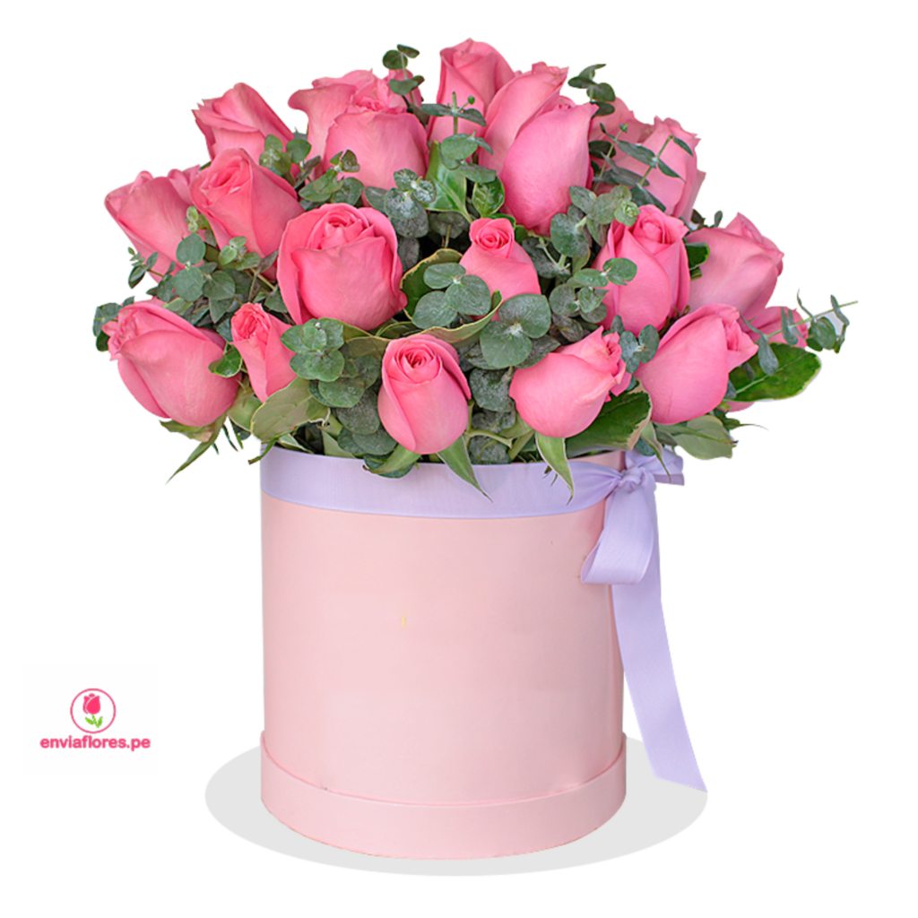 box, rosas rosadas con eucalipto chino - Floreria en tacna envia flores